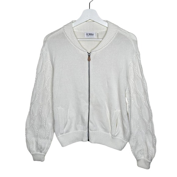 27 Miles | Sweaters | 27 Miles Zip Front Bomber Sweater Cardigan White ...
